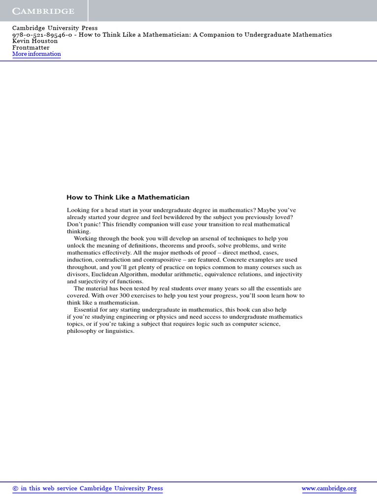 How To Think Like A Mathematician | PDF | Mathematical Proof | Mathematics