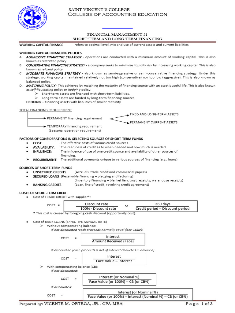Short Term and Long Term Financing Handouts 2 | PDF | Cost Of Capital ...