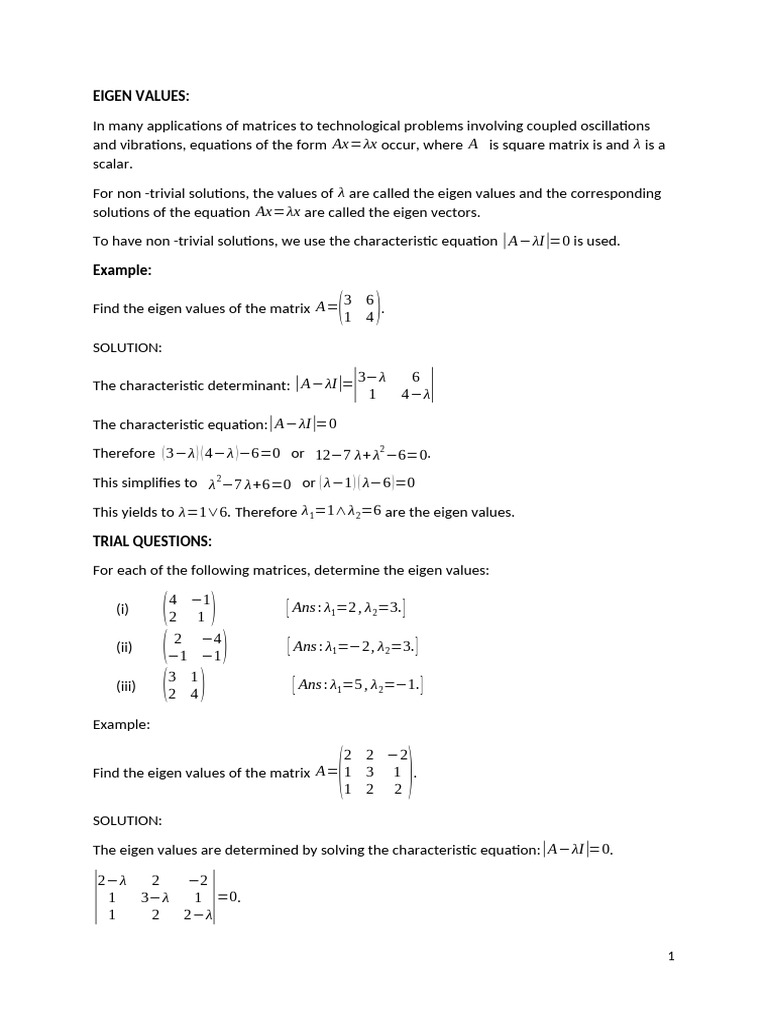 Eigen Values | PDF | Eigenvalues And Eigenvectors | Matrix (Mathematics)