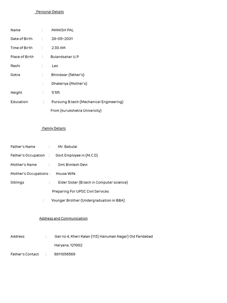 Manish Pal Biodata.pdf.Docx | PDF Manish Pal Biodata.pdf.Docx | PDF