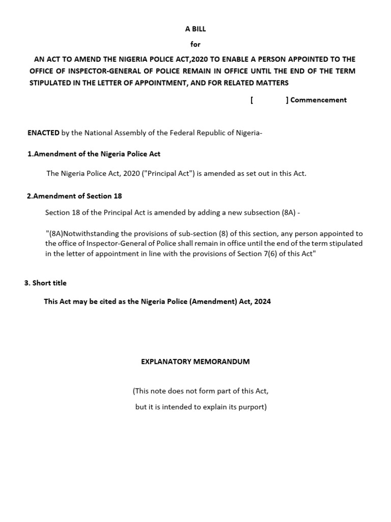 Nigeria Police Amendment Act 2024 | PDF