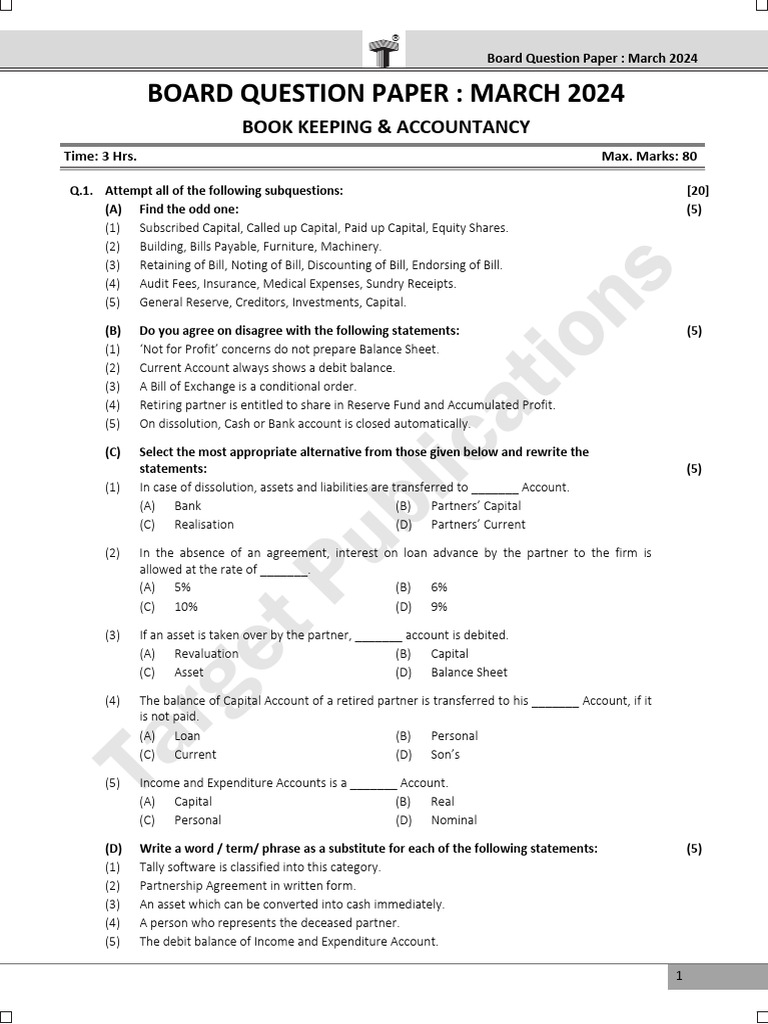 Board Question Paper - March 2023 - BK - 65eb1266ccd71 | PDF | Debits ...