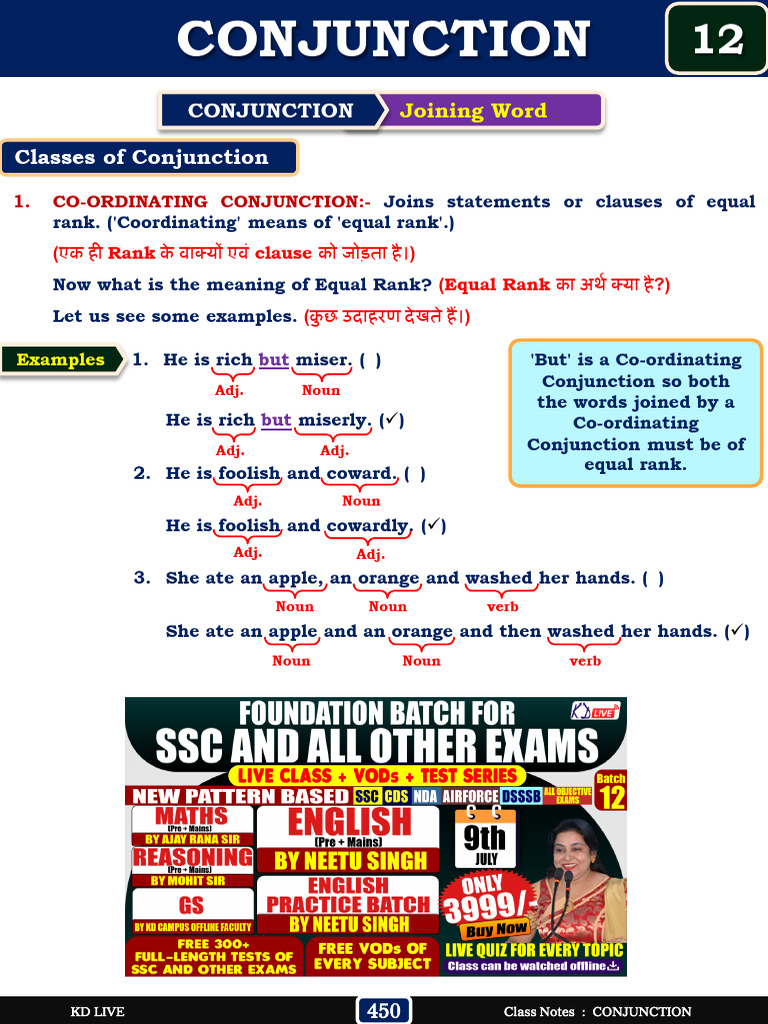 Chapter - 12 CONJUNCTION | PDF | Sentence (Linguistics) | Semantic Units