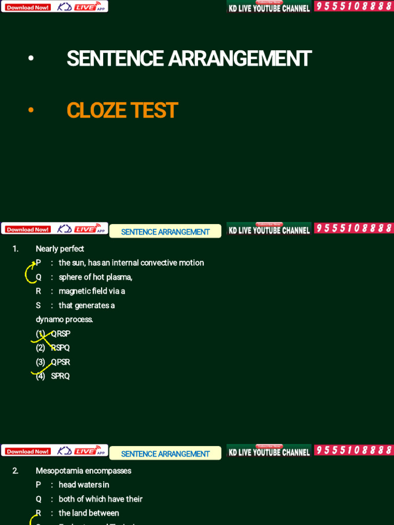 Sentence arrangement & Cloze Test | PDF | Standard Chinese | New Zealand