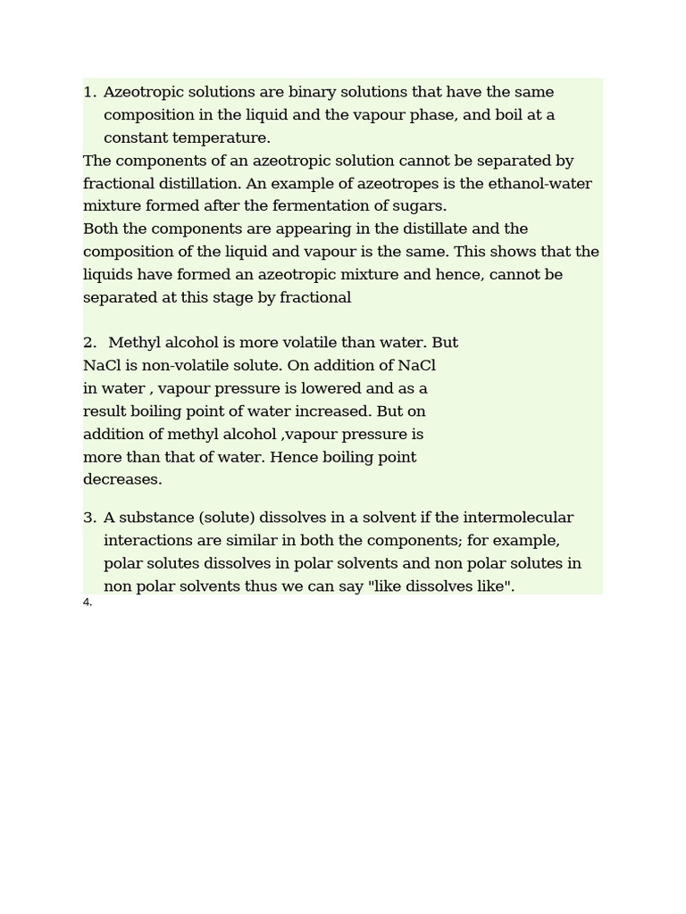 Azeotropic Solutions Are Binary Solutions That Have The Same Composition in The Liquid and The ...
