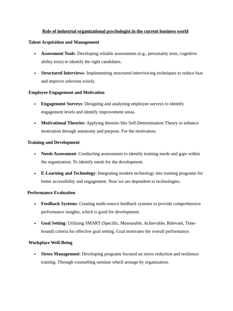 Role of Industrial Organizational Psychologist in The Current Business ...