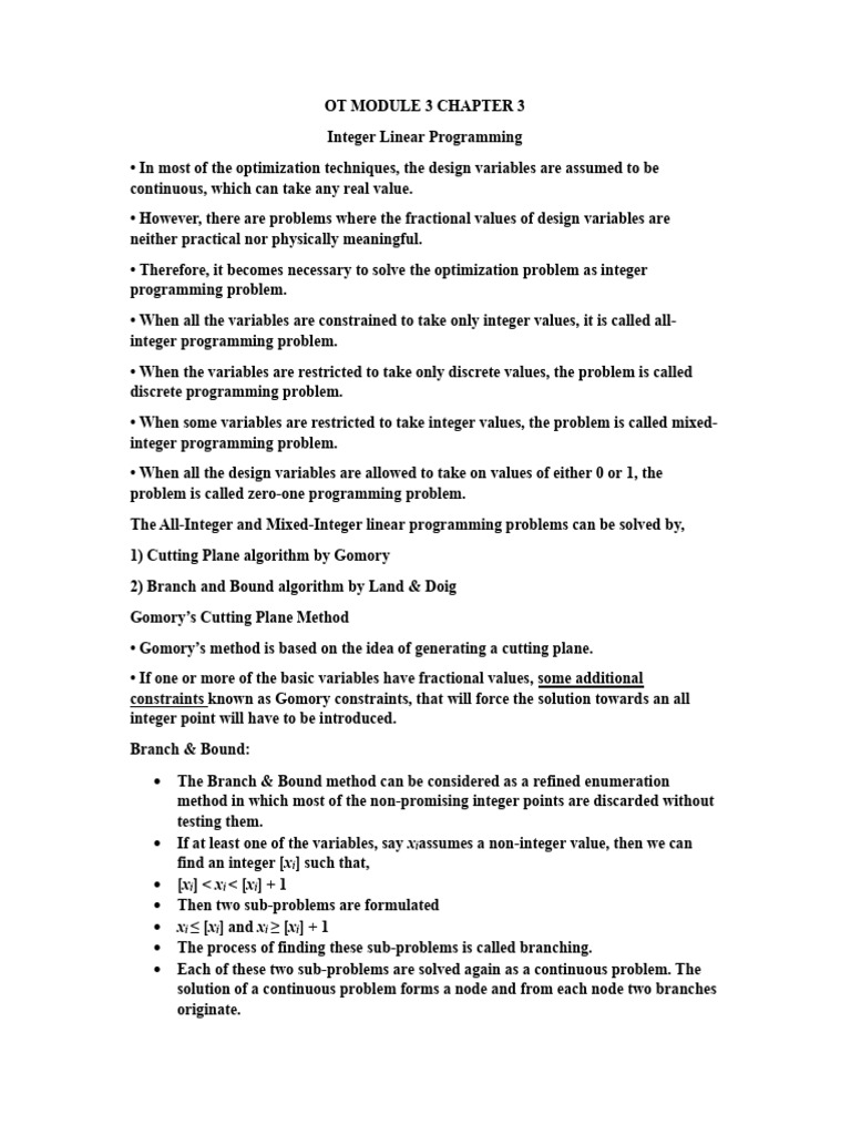 Integer Linear Programming Techniques | PDF | Mathematical Optimization ...