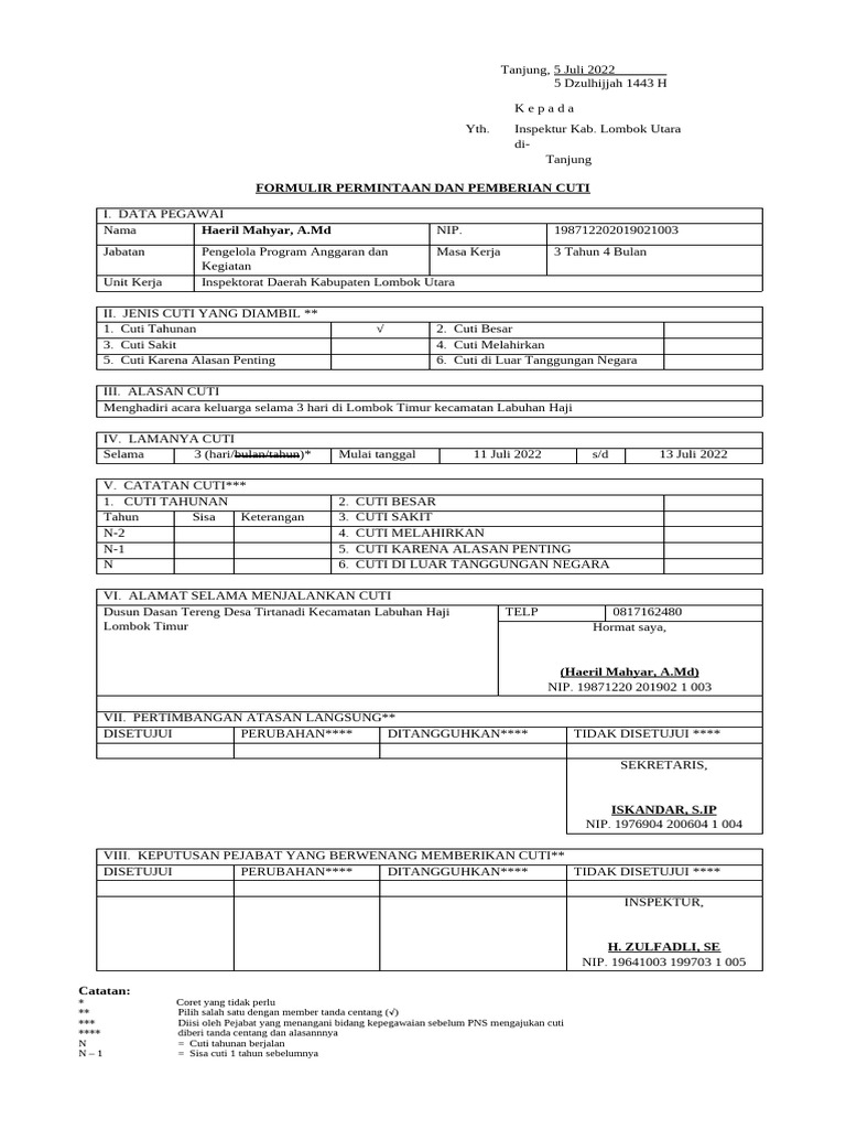 Form Cuti Tahunan Eril | PDF