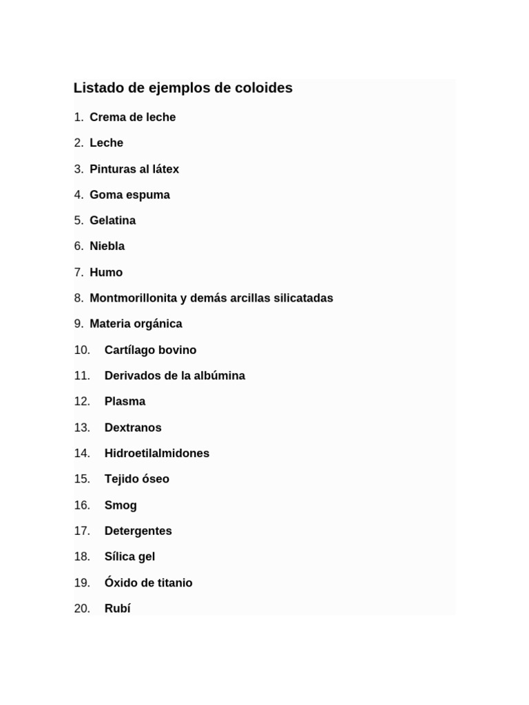 Ejemplos Comunes de Coloides | PDF | Mezcla | Coloide