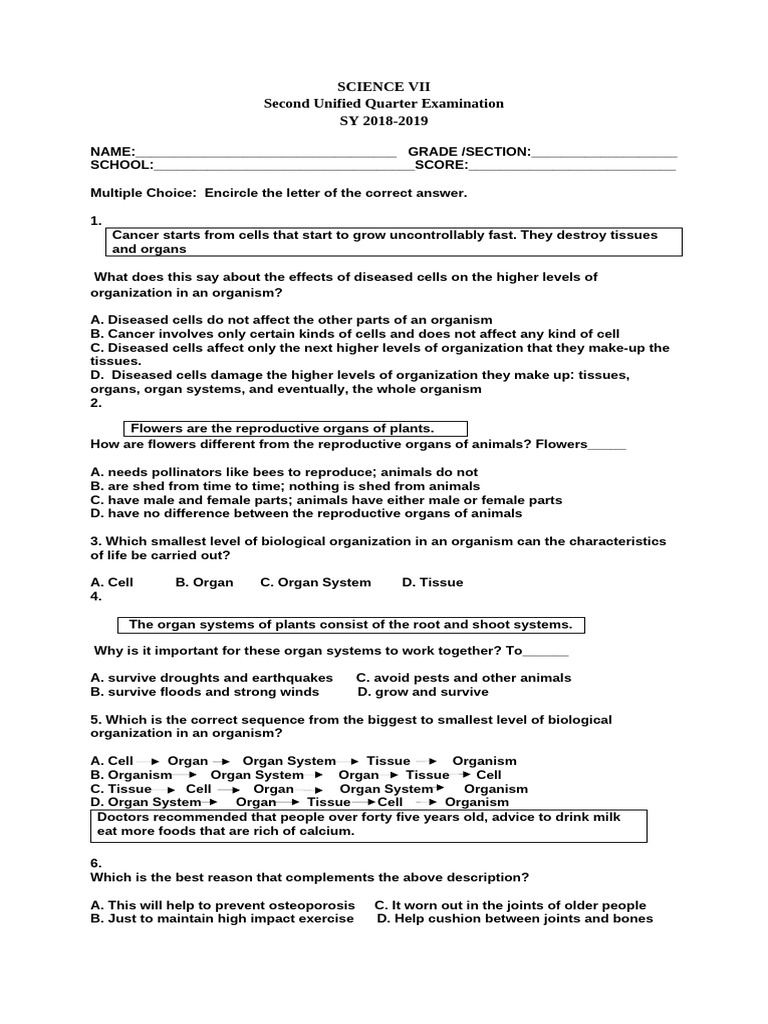 GRADE 7 SCIENCE SECOND UNIFIED EXAM | PDF | Reproduction | Sexual ...
