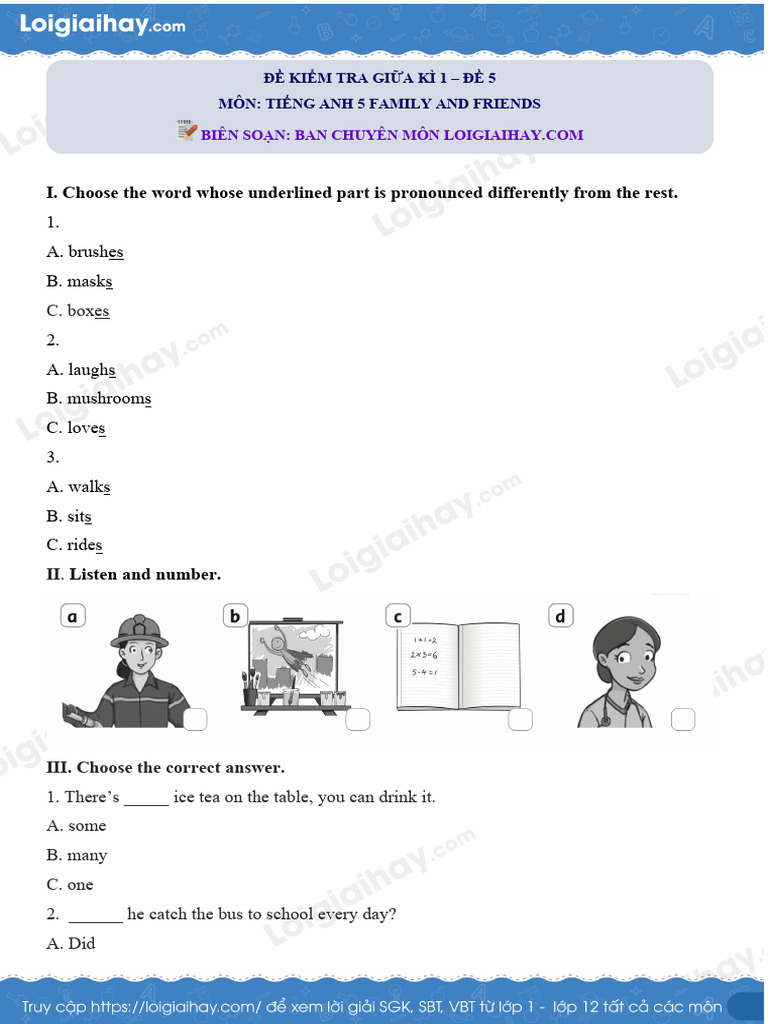De Thi Giua Ki 1 Tieng Anh 5 Family and Friends de So 5 1727928841 | PDF