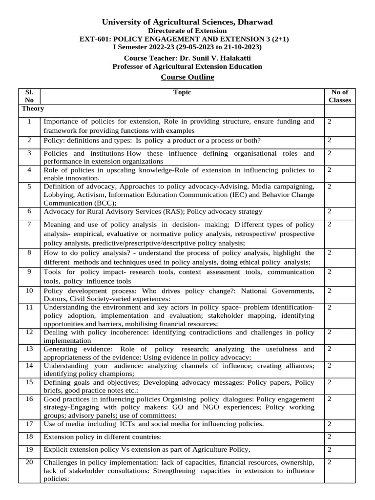 Course outline EXT 601 | PDF | Policy Analysis | Policy