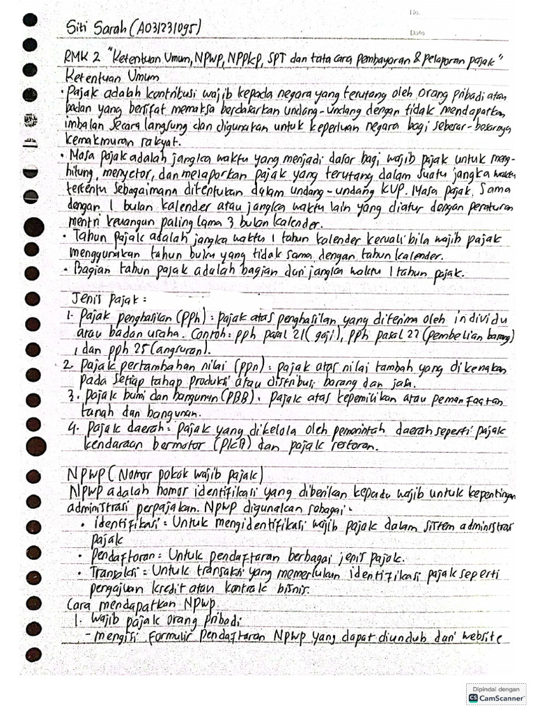 RMK_2_Siti_Sarah_A031231095_Ketentuan_Umum,_NPWP,_NPPKP,_SPT_Dan-1 | PDF