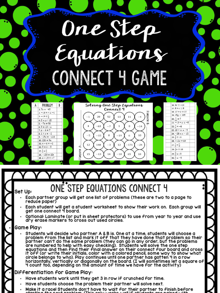 Ext 1-2 OneStepEquationsConnect4Game Student Version | PDF