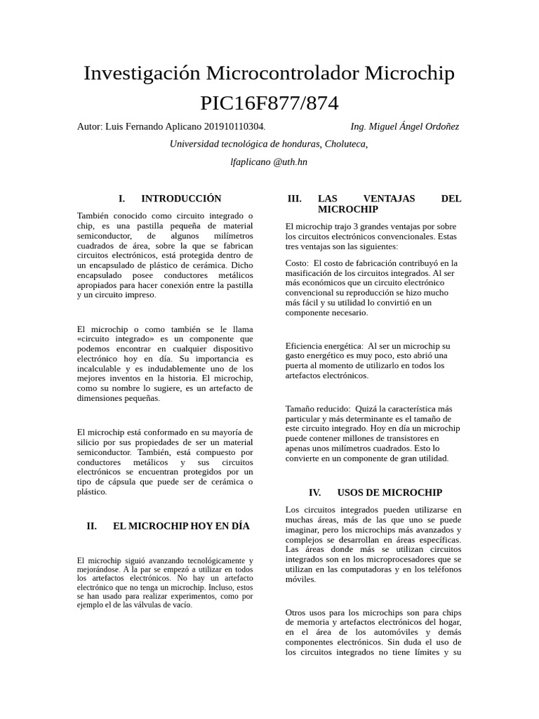 Investigación Microcontrolador Microchip | PDF | Circuito integrado ...