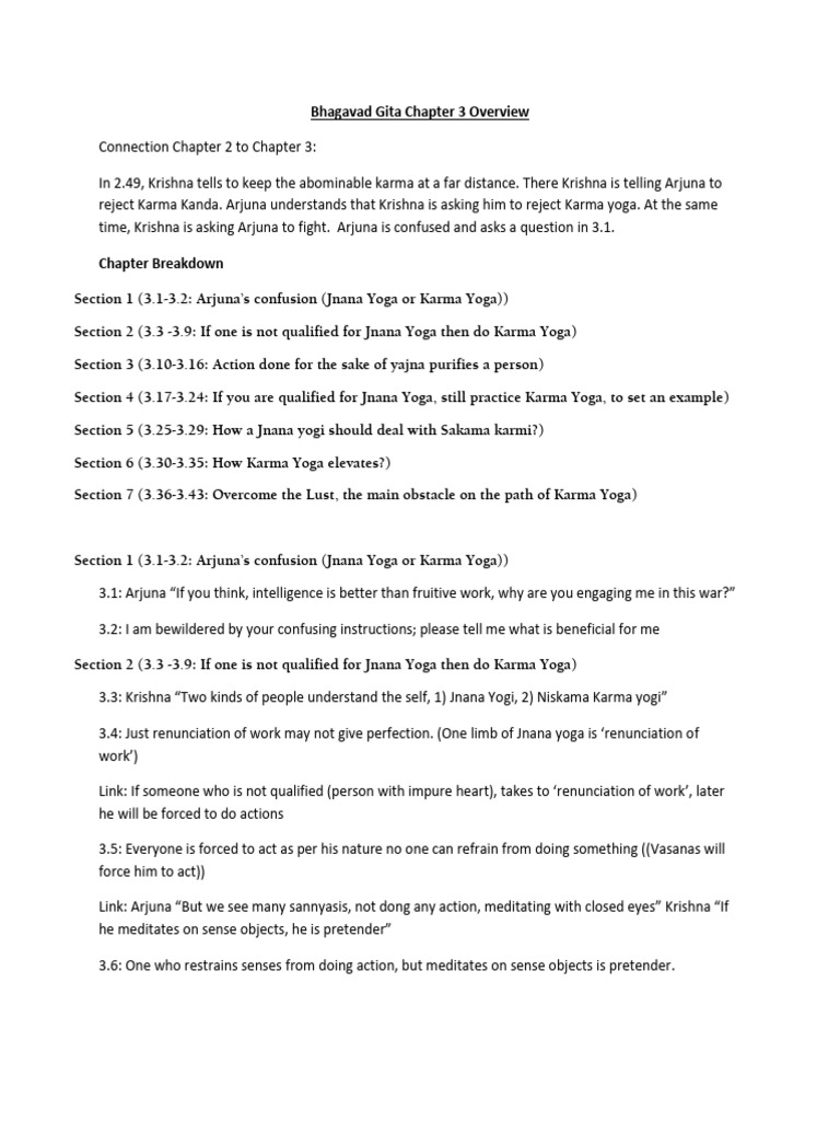 BG ch 3 overview | PDF | Yoga | Hindu Prayer And Meditation
