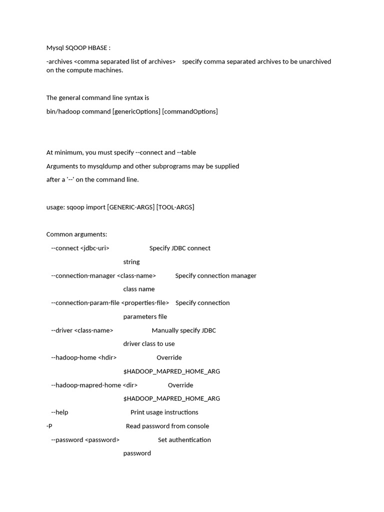 Mysql Sqoop Hbase Import Pdf Parameter Computer Programming