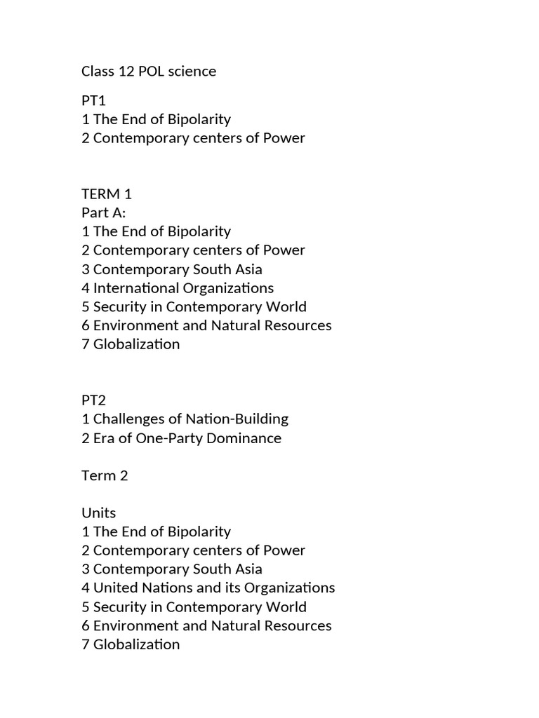 Class 12 POL Science Syllabus | PDF