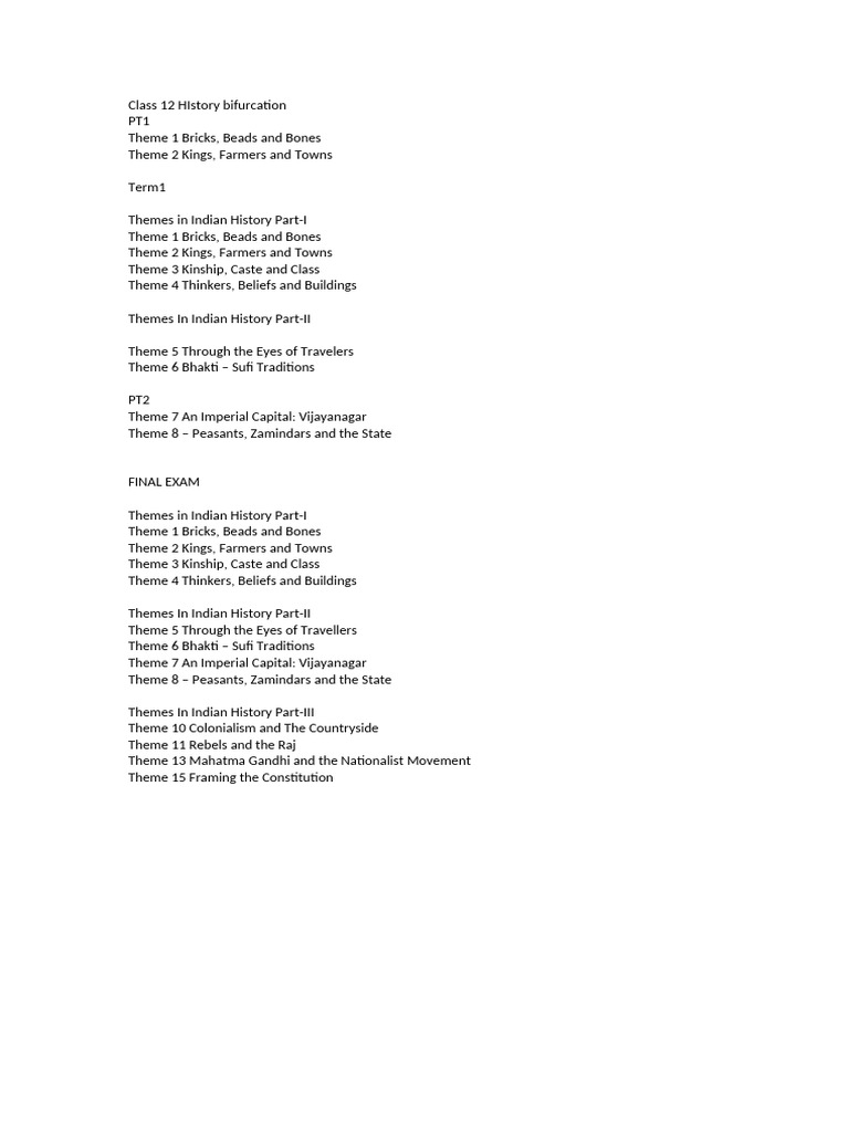 Class 12 HIstory Syllabus Bifurcation | PDF