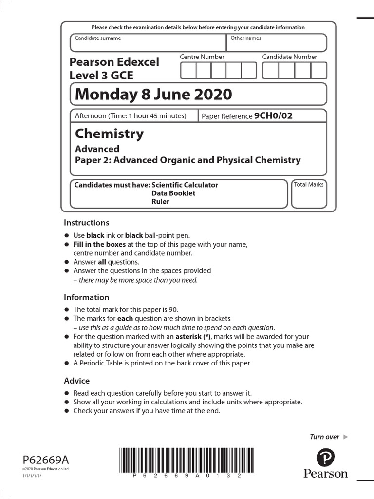 June 2020 QP - Paper 2 Edexcel Chemistry A-Level | PDF | Physical Sciences | Molecules