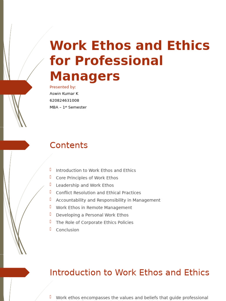 Work Ethos and Ethics for Managers | PDF | Leadership | Business Ethics
