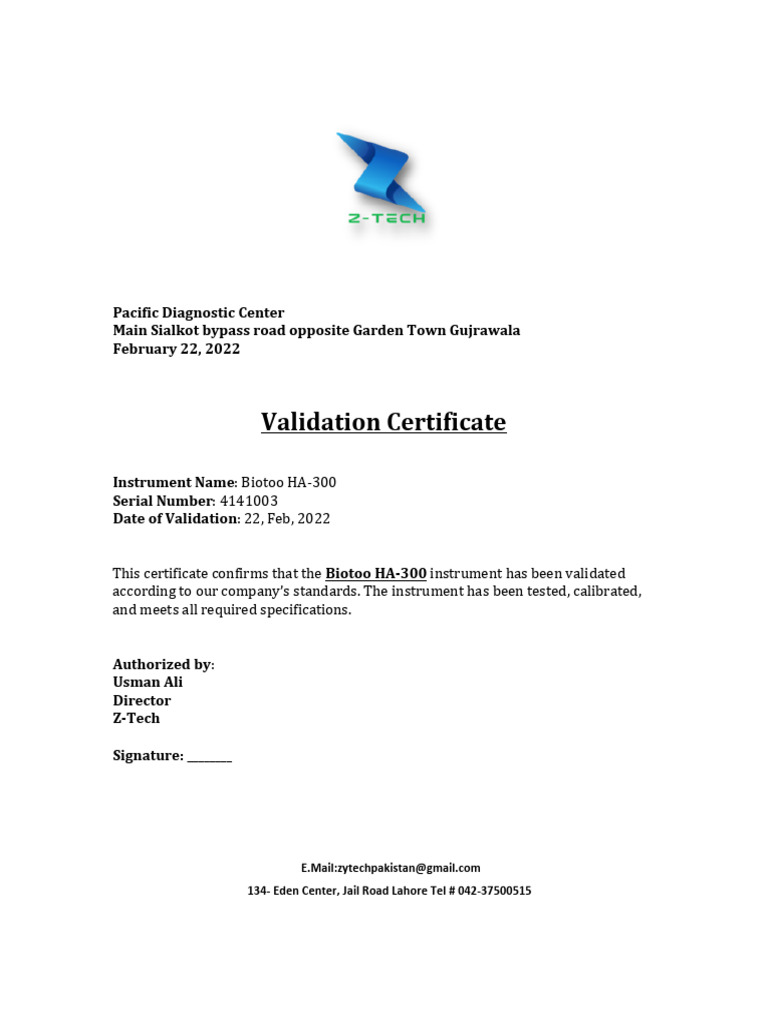 Validation Certificate | PDF