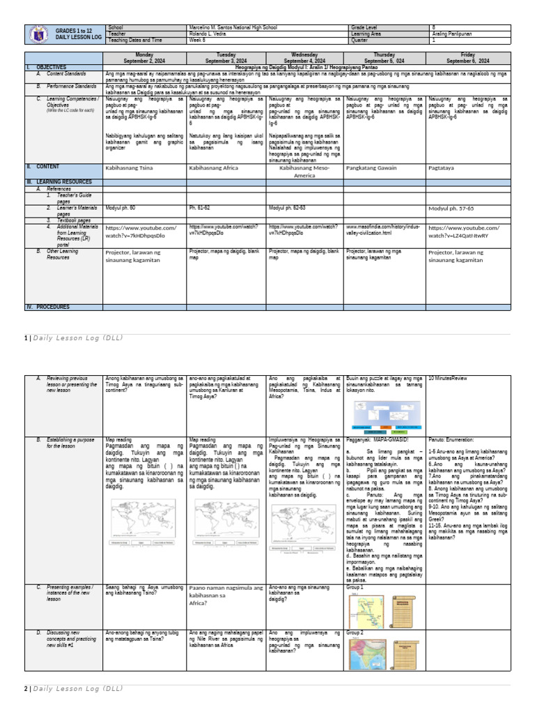 Daily Lesson Log Week 6 | PDF