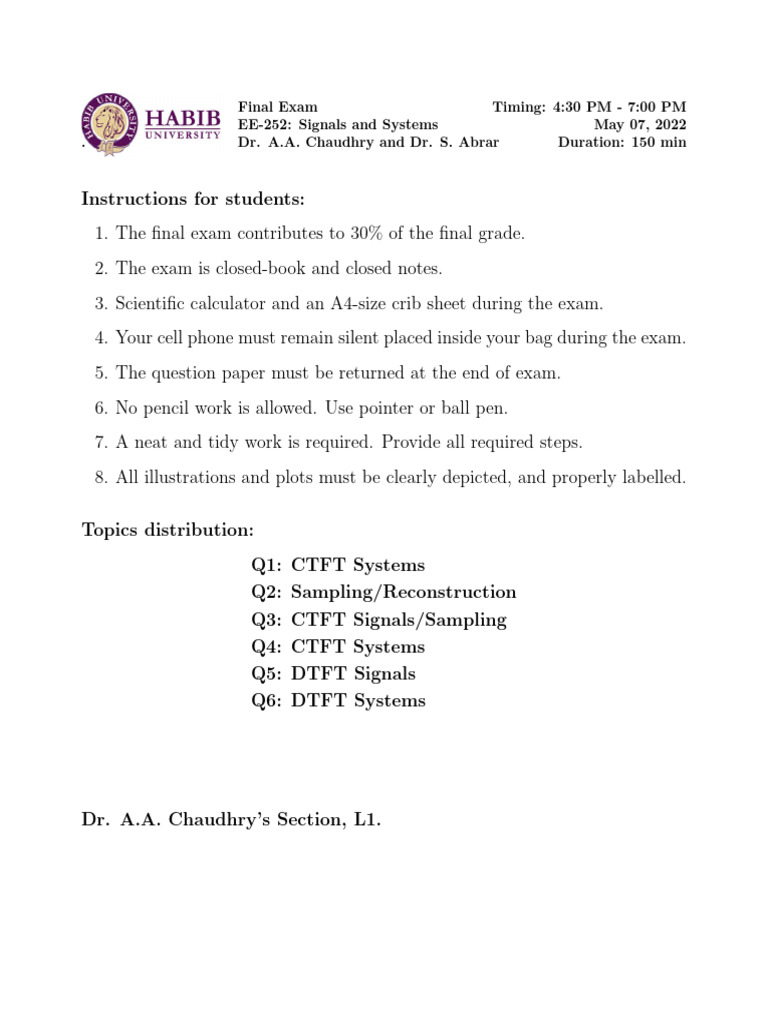 SAS FINAL EXAM Dr. A.A. Chaudhry | PDF | Sampling (Signal Processing ...