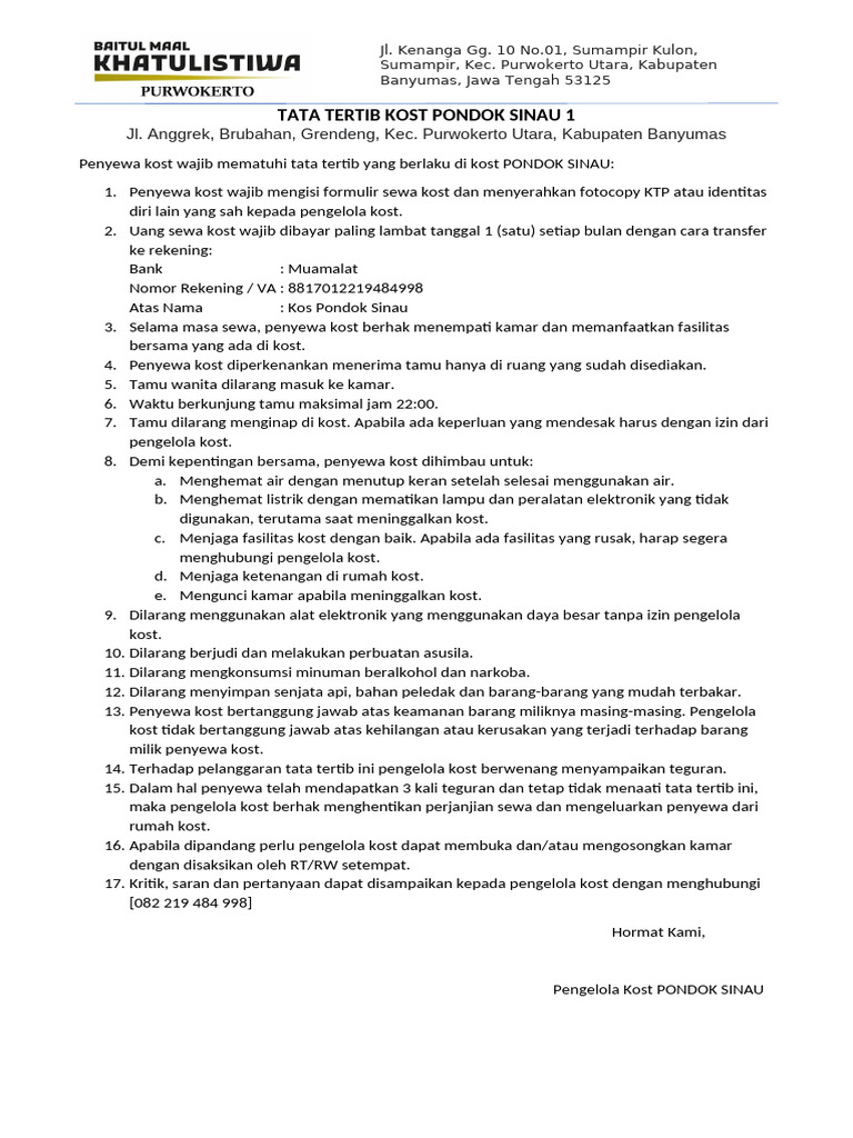 Contoh-Peraturan-Kost | PDF