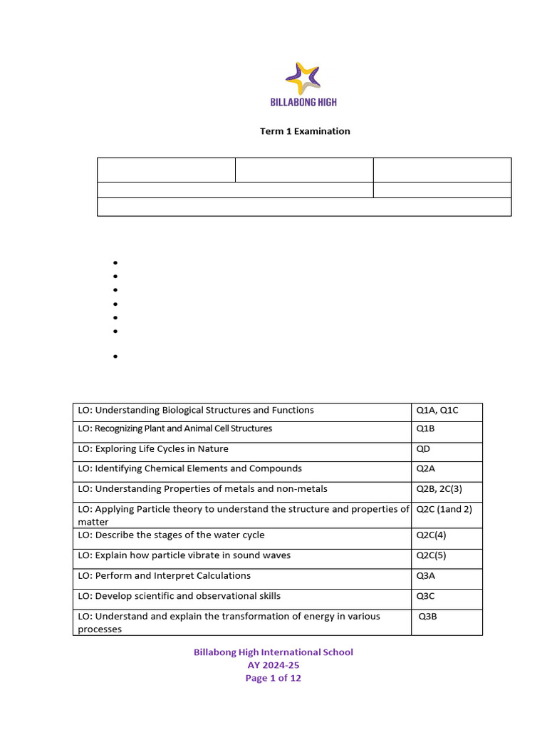 Grade 6 Science Term1 Paper2 2024-2025 Edited | PDF | Cell (Biology ...