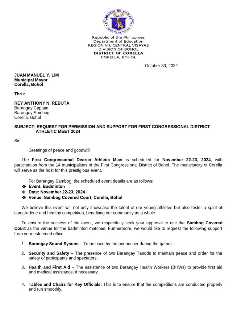 Letter Request Cong Meet2024 Venue Sambog | PDF | Government