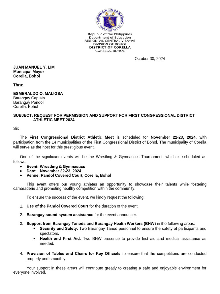 Letter Request Cong Meet2024 Venue Pandol | PDF