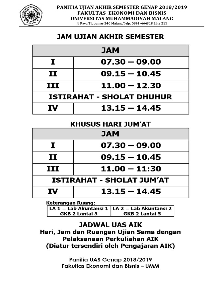 JAM UJIAN dan AIK UAS(1) | PDF