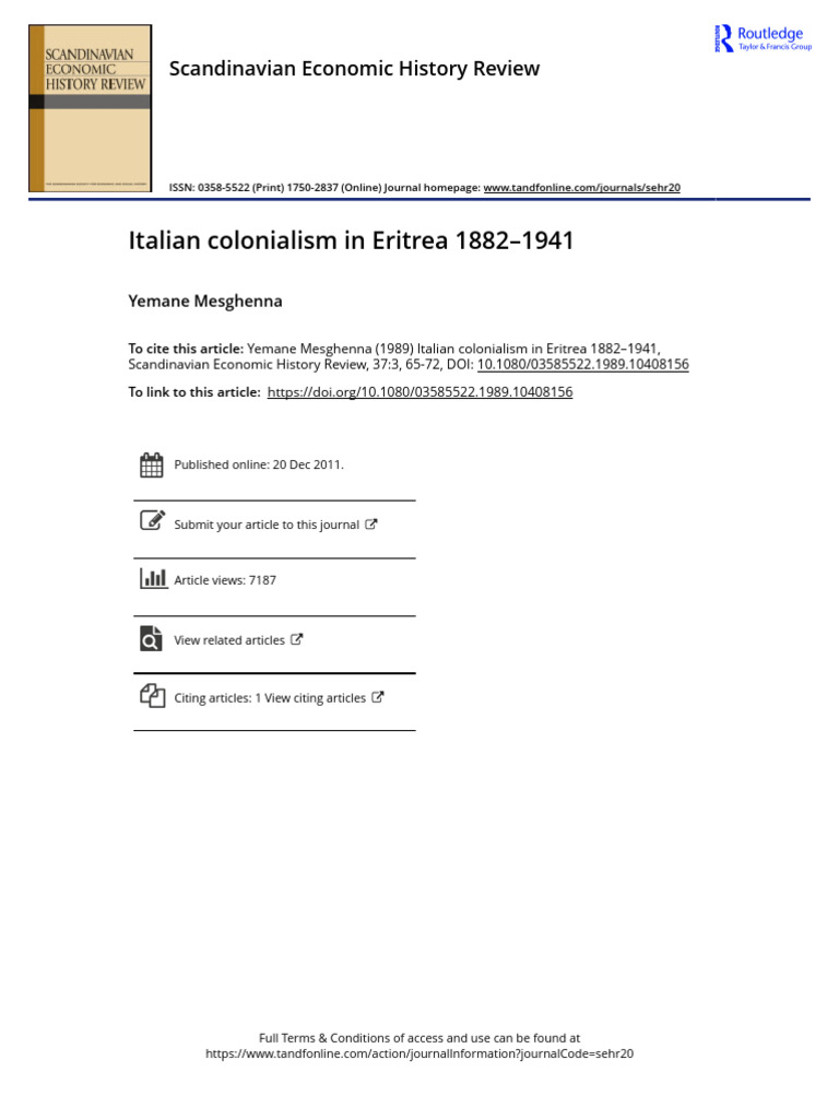 Italian Colonialism in Eritrea (1882-1941) | PDF | Eritrea | Ethiopia