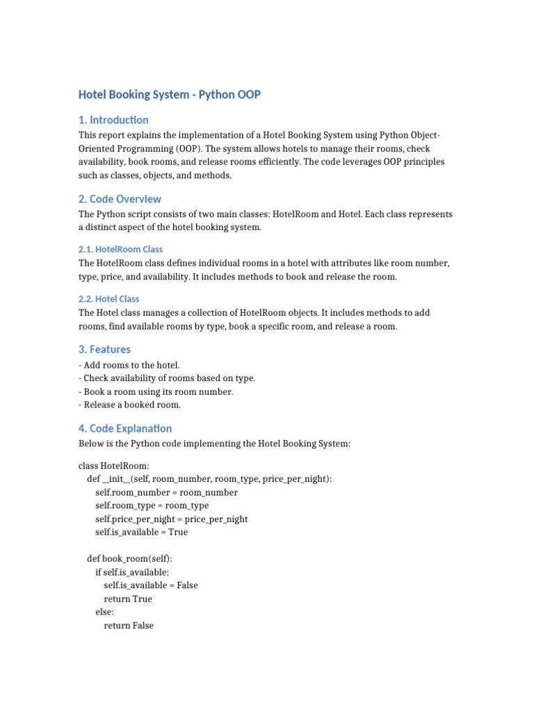 Python Hotel Booking System OOP Guide | PDF | Object Oriented Programming | Class (Computer ...