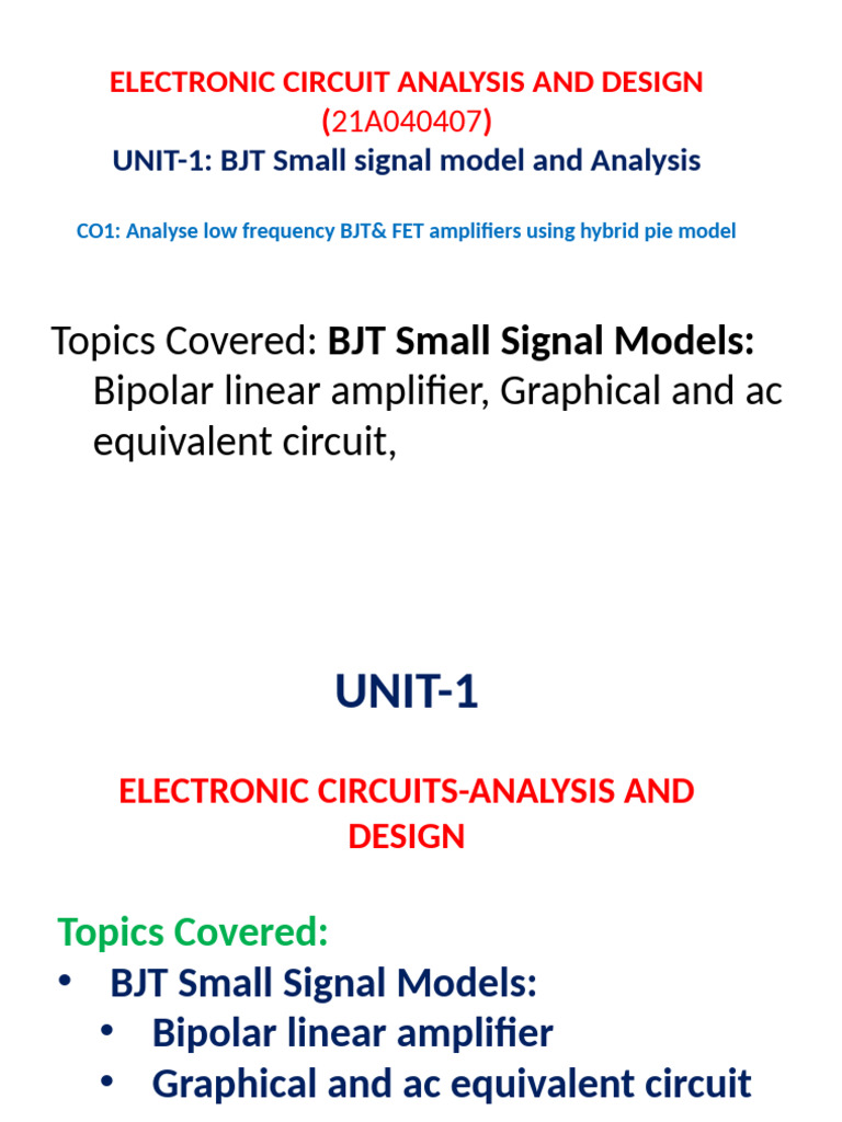 ECAD_Unit-1 PPT | PDF | Amplifier | Bipolar Junction Transistor