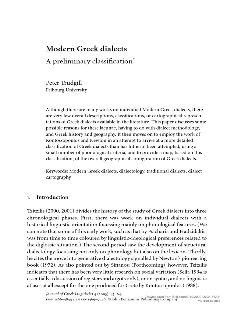 Classification of Modern Greek Dialects | PDF | Dialectology | Greek ...