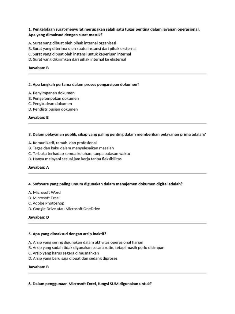 Soal II Penata Layanan Operasional | PDF