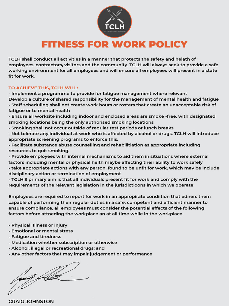 E. Fitness For Work Policy | PDF