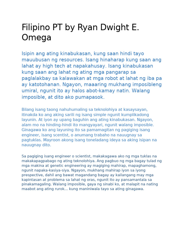 Ryan Dwight Omega Filipino PT | PDF