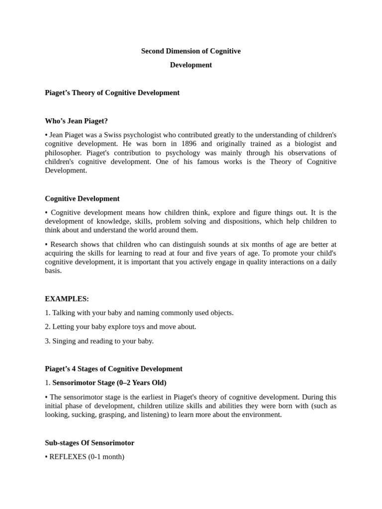 Second Dimension of Cognitive Development 1 | PDF | Memory | Cognitive ...