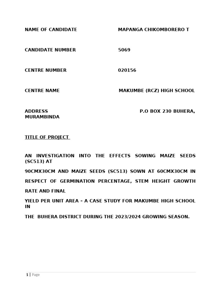 Crop Science Project-Mapanga C.T | PDF | Sowing | Germination