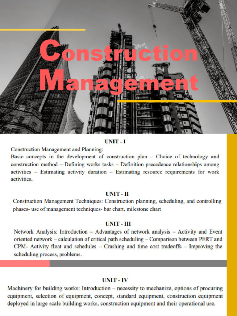 Construction Management - UNIT 1 | PDF | Project Management | Time