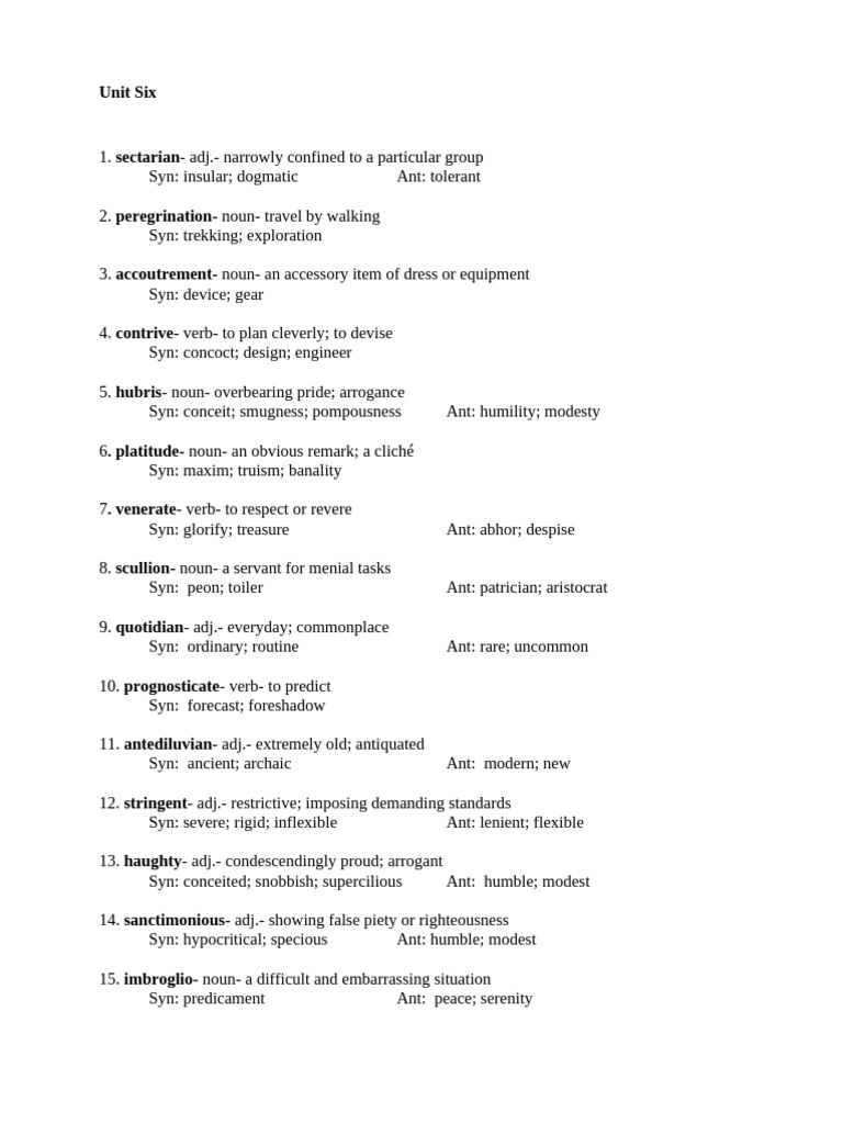 SR Vocab Unit 6 Words | PDF