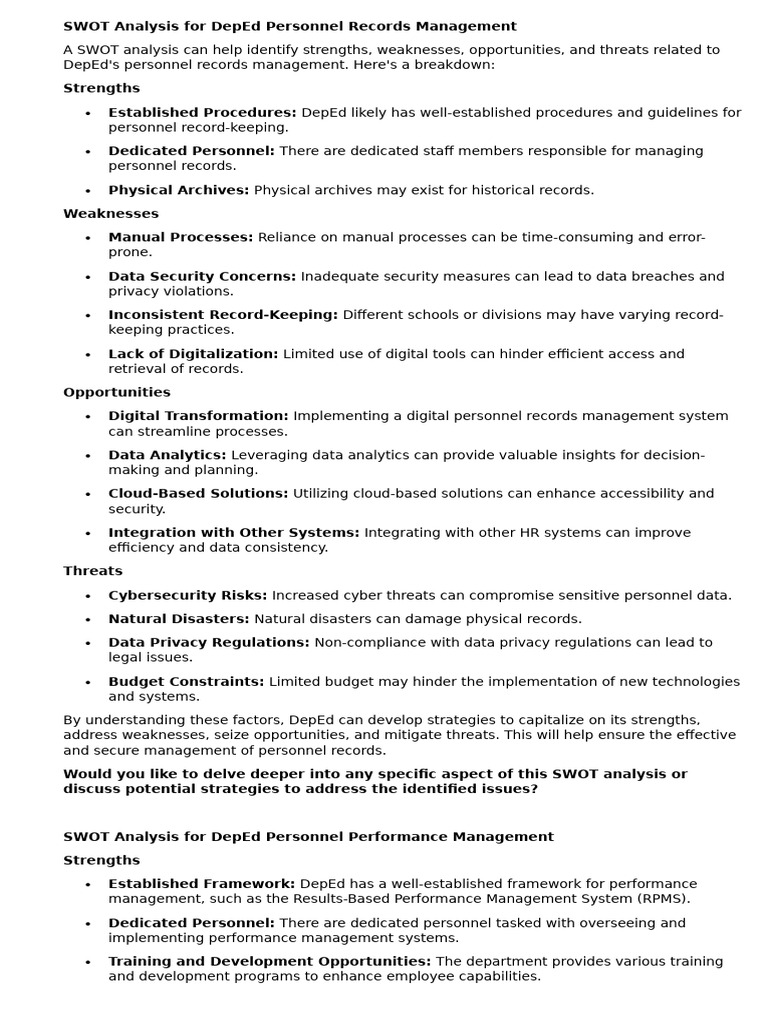 SWOT Analysis For DepEd Personnel Records Management | PDF | Computer ...