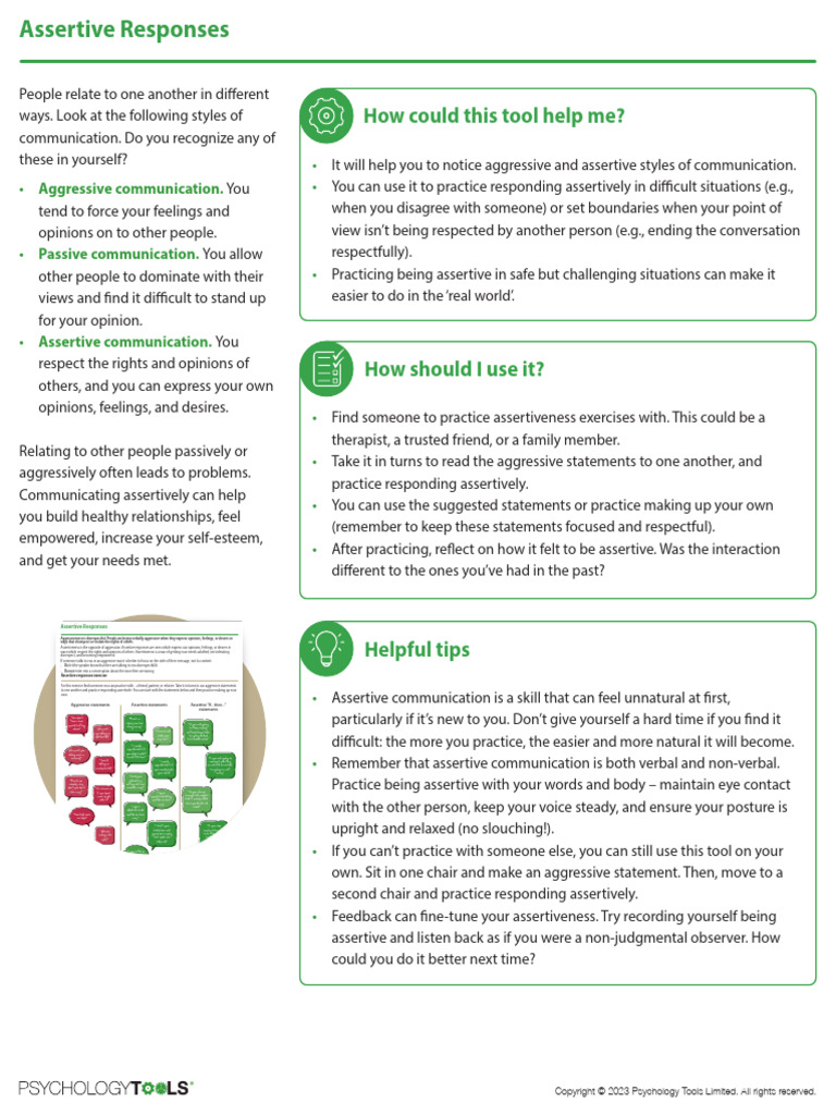 Assertive Responses - Lang Eng Us - Format Client Version | PDF | Nonverbal Communication ...