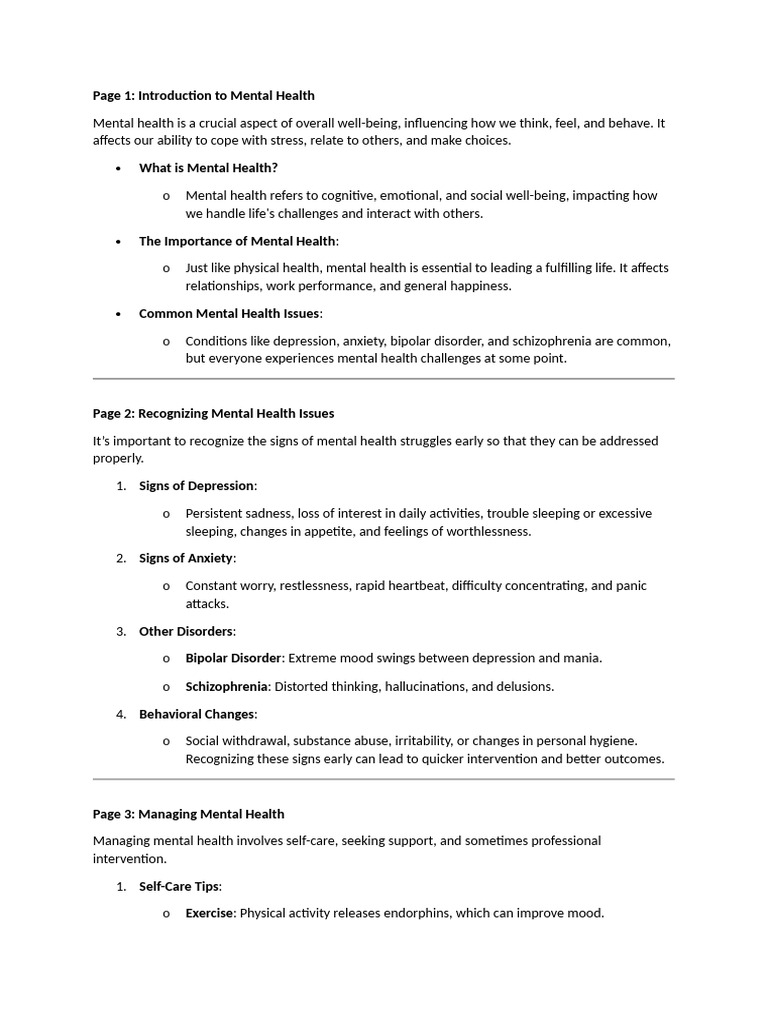 Introduction To Mental Health | PDF | Mental Health | Mental Disorder