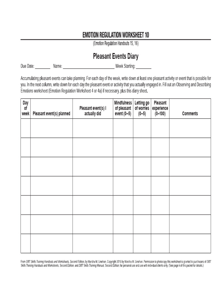 Pleasant Events Diary Template | PDF