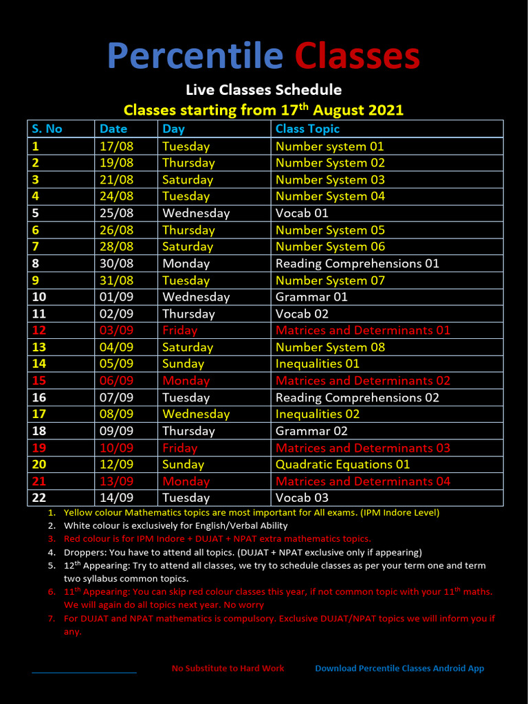 Live Classes Schedule From 17th August | PDF | Mathematics