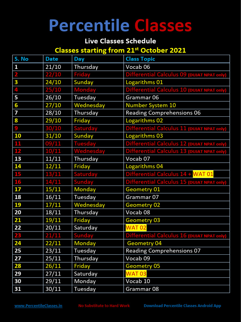 Live Classes Schedule From 21st Oct | PDF | Mathematics